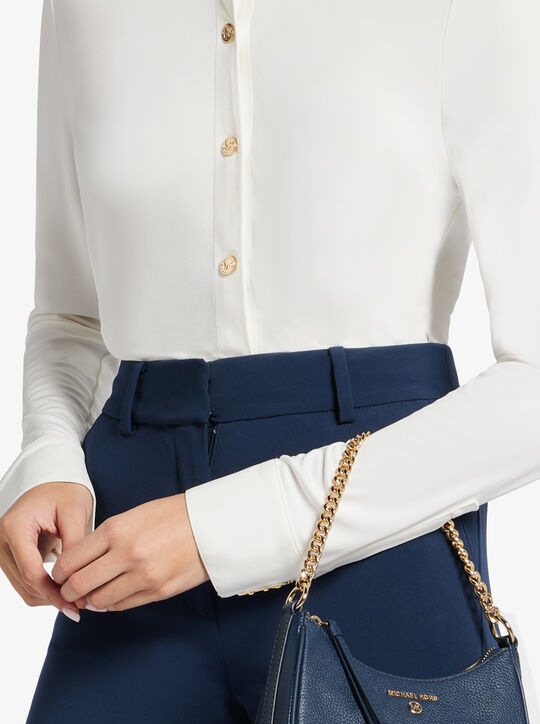 Jet Set Charm Small Pebbled Leather Pochette, NAVY | Michael Kors KWT